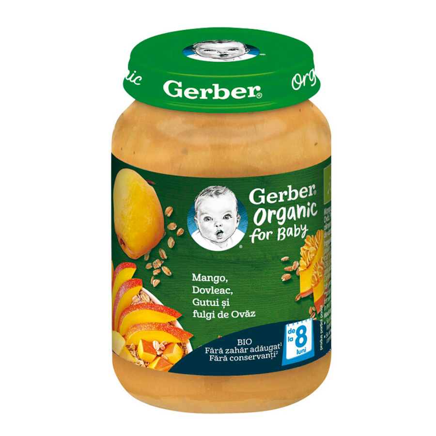 GERBER BIO Mango Dovleac Gutui si Fulgi de ovaz, de la 8 luni, 6 x 190 ...